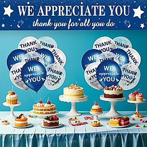 We Appreciate You Decorations Blue Silver Appreciate You Banner with 18 pcs Balloons Thank You Yard Sign for Teacher Employee Staff Poaster Doctors Nurse Volunteer Appreciation Week Party Decor
