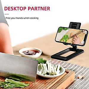 Phone Holder, Adjustable Desktop Phone Stand, Fully Foldable Phone Cradle Dock, Office Accessories, Compatible with iPhone/Kindle, All Smartphone(4-8 inches) - Black