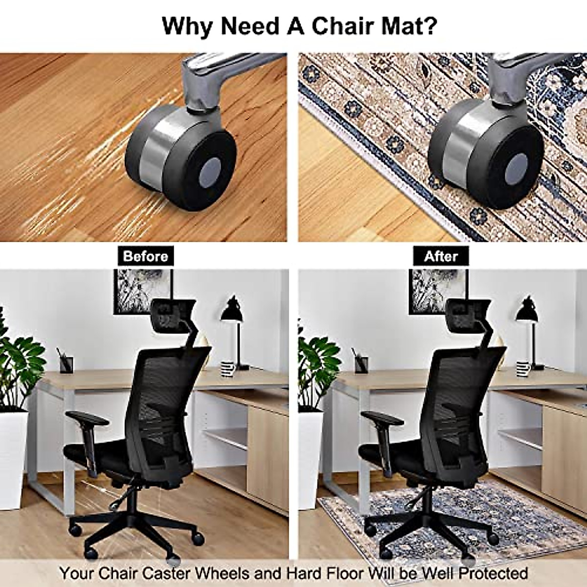 Anidaroel Office Chair Mat for Hardwood and Tile Floor, 35"X47" Computer Chair Mat for Rolling Chair, Desk Chair Mats, Low-Pile Carpet, Anti-Slip Floor Protector Rug