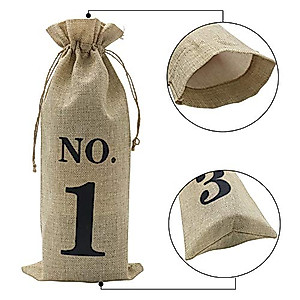 Shintop 10pcs Jute Wine Bags, 14 x 6 1/4 inches Hessian Numbered Wine Bottle Gift Bags with Drawstring for Blind Wine Tasting (Brown)