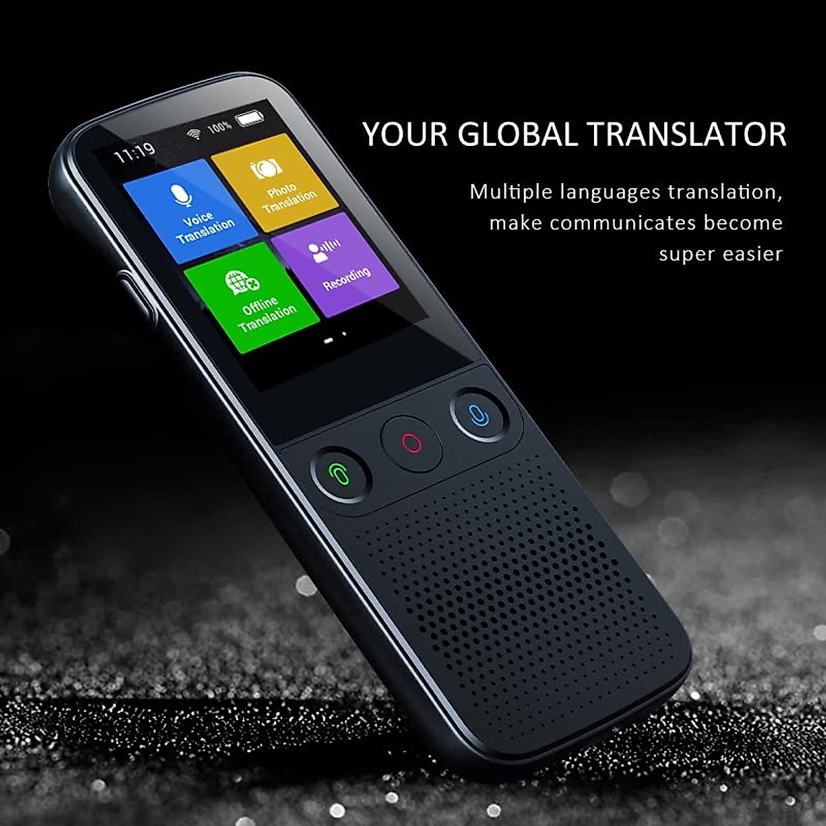 Language Voice Translator Device Portable Smart Translator Two Way Online 138 Languages Real Time - Black