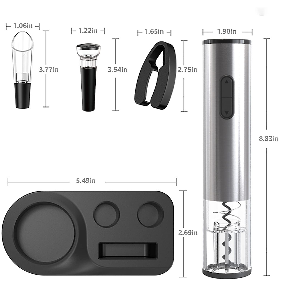 SimpleKitchen Electric Wine Opener, Automatic Electric Wine Bottle Corkscrew Opener with Foil Cutter, Battery Operated (Silver)