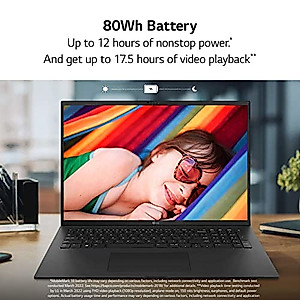 LG gram (2022) 17Z90Q Ultra Lightweight Laptop, 17" (2560 x 1600) IPS Display, Intel Evo 12th Gen i7 1260P Processor, 16GB LPDDR5, 1TB NVMe SSD, FHD Webcam, WiFi 6E, Thunderbolt 4, Windows 11, Black