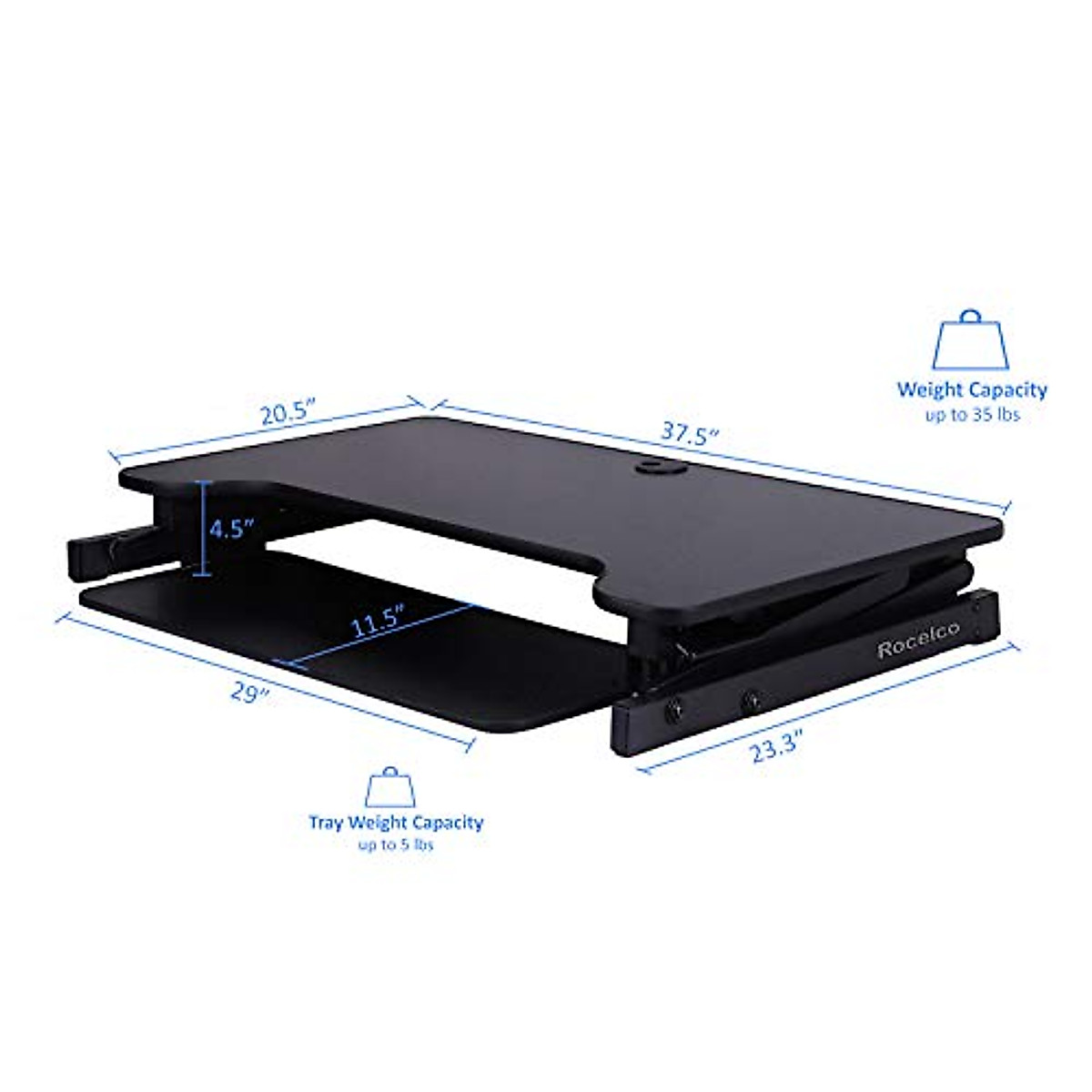 Rocelco 40" Large Height Adjustable Standing Desk Converter with Dual Monitor Mount BUNDLE - Quick Sit Stand Up Computer Workstation Riser - Retractable Keyboard Tray - Black (R DADRB-40-DM2)