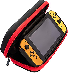 ButterFox Compact Switch Case for Nintendo Switch, Fits Slim Wall Charger AC Adapter, Large Accessories Pouch for Nintendo Switch, 9 Game and 2 Micro USB Holders - Red/Black