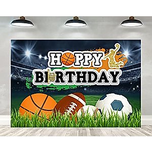 Ticuenicoa 5×3ft Sports Birthday Backdrop Boys Football Basketball Baseball Kids Birthday Background Kids Sports Theme Birthday Party Banner Wall Decorations Props