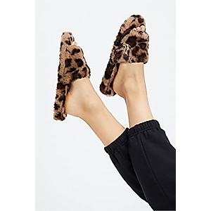 Fabletics Women's Fur Slipper, 8, Leopard