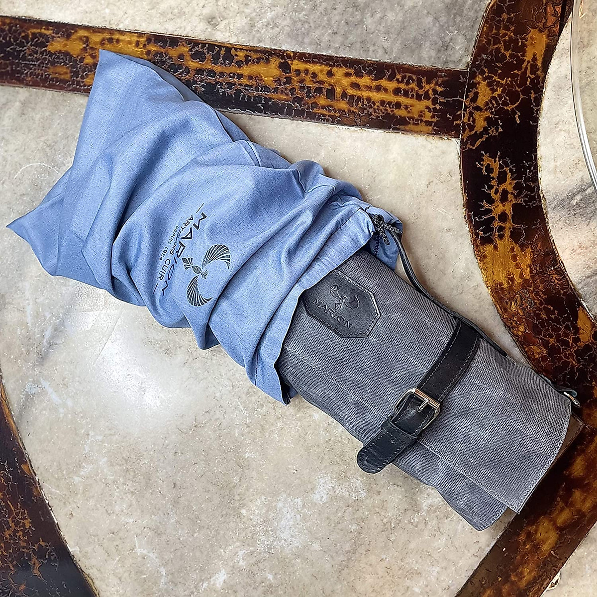 Lynx Soul MARION - LE VOYAGEUR BLACK - Waxed Canvas with Genuine Calf Top Grain Leather - Handmade Professional Chef Knife Storage Roll Bag - 8 Pockets and Zippered Pocket