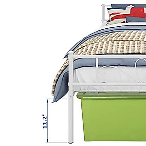 MTB 12 Inch Premium Twin Size Bed Frame Metal Platform Mattress Foundation, with Headboard and Footboard, Heavy Duty Iron Slats Easy Assembly, White