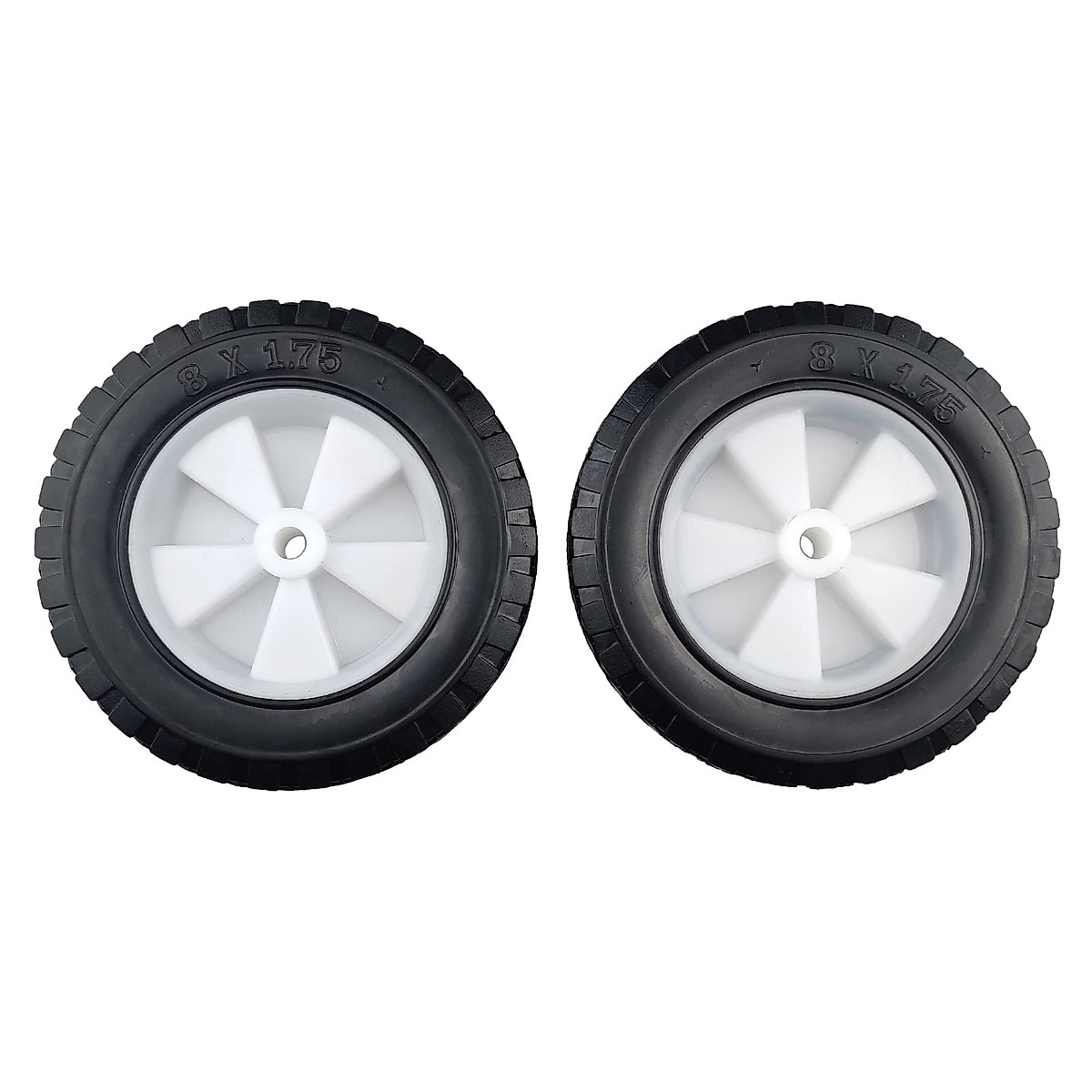KUANMIN 2 pcs Dolly Wheels, 8 inch Solid Rubber Wheels, 8'' x 1.75'' Solid Replacement Dolly Wheels with Ridges, Pack of 2 Lawn Mower Wheels