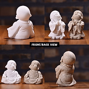 2pcs Buddha Statue Happy Laughing Buddha Figurine Cute Small Monk Statues Mini Maitreya Buddha Minimalist for Desktop Ornament Home Decor Car Dashboard and Shelf Decorations Buda (Sandstone)