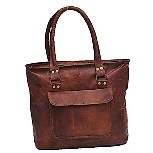 Handmade Women Vintage Style Real Leather Shoulder Shoppers Bag Purse 16” Brown