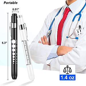 Opoway Nurse Penlight with Pupil Gauge Medical Pen Light for Nurses Doctors with Batteries Included 2ct. White and Black