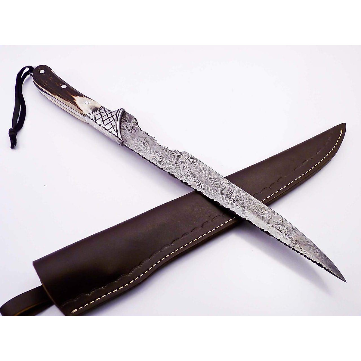 Custom Damascus Knife Hunting Knife Outdoor Knife With Stag Antler Handle