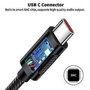 USB C to 3.5mm Headphone Adapter, ACAGET USB Type C Dongle Audio Jack Converter DAC Chip Braided Cable Aux Earbuds Adapter for Samsung S21 Ultra S22 S23 S20 FE Galaxy A53 OnePlus 9 Pro Pixel 6 7 Black