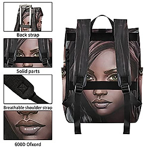 ALAZA African American Woman Afro Large Laptop Backpack Purse for Women Men Waterproof Anti Theft Roll Top Backpack, 13 - 17.3 inch