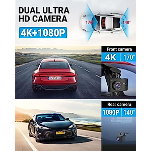 Dash Cam Front and Rear 4K Dash Cam Dash Camera for Cars Front 4K/2K Rear 1080P Built-in GPS with WiFi 3" IPS Display WDR Parking Mode, G-Sensor, Loop Recording, Night Vision, Support 128GB Max