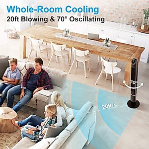 Air Choice Evaporative Cooler with Remote, 48" Bladeless Cooling Tower Fan with 3 Speed & 3 Modes, Quiet High Velocity Tower Fan Air Conditioner with LED screen, Tail Fan with 12 Hours Timer