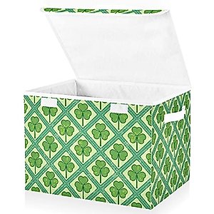 SUABO Clovers Holiday St. Patrick's Day Storage Bin with Lid Large Canvas Storage Boxes Foldable Home Cube Baskets Closet Organizers for Nursery Bedroom Office