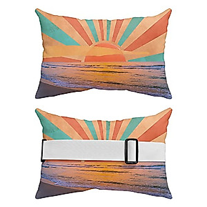 Recliner Head Pillow Ledge Loungers Chair Pillows with Insert Hand Drawn Orange Abstract Sunset in Seaside Lumbar Pillow with Adjustable Strap Outdoor Waterproof Patio Pillows for Beach Pool, 2 PCS
