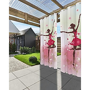 Outdoor Curtains for Patio 2 Panels Set Ballet Dadcing Girl Under Pink Flower Tree Waterproof Privacy Outside Curtain Sun Blocking Grommet Blackout Drapes for Porch Gazebo Pergolas Balcony 52x95 Inch
