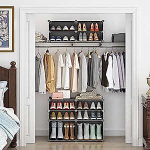 Aeitc 16 Pairs Shoe Rack for Entryway Shoe Storage Space Saver Plastic Shoe Organizer Narrow Standing Expandable for Heels, Boots, AC-150 AC-150