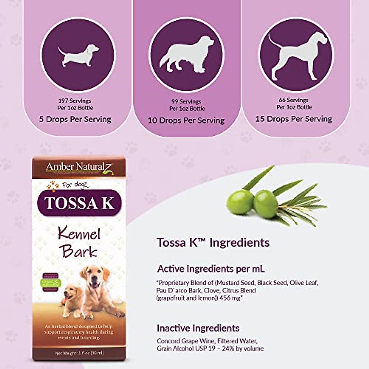 AMBER NATURALZ - TOSSA K - Kennel Bark - for Dogz - 1 Ounce