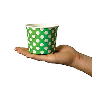 UNIQ [1,000 Count Green Polka Dot Disposable Ice Cream Bowls - 12 oz Paper Ice Cream Cups Disposable - Perfect For Hot or Cold Foods! - Ice Cream Bar Supplies Frozen Dessert Supplies