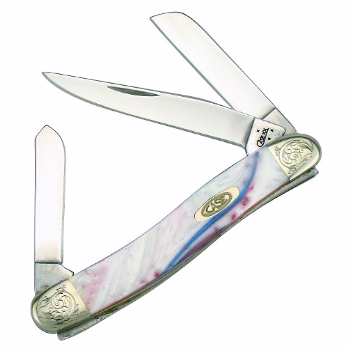 Case Cutlery 9318STAR/E Engraved Star Spangled Banner Medium Stockman Corelon Pocket Knife with Stainless Steel Blades, Red/White/Blue