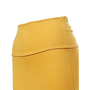 MixMatchy Women's Basic Foldable High Waist Regular and Plus Size Maxi Skirts Mustard 2XL