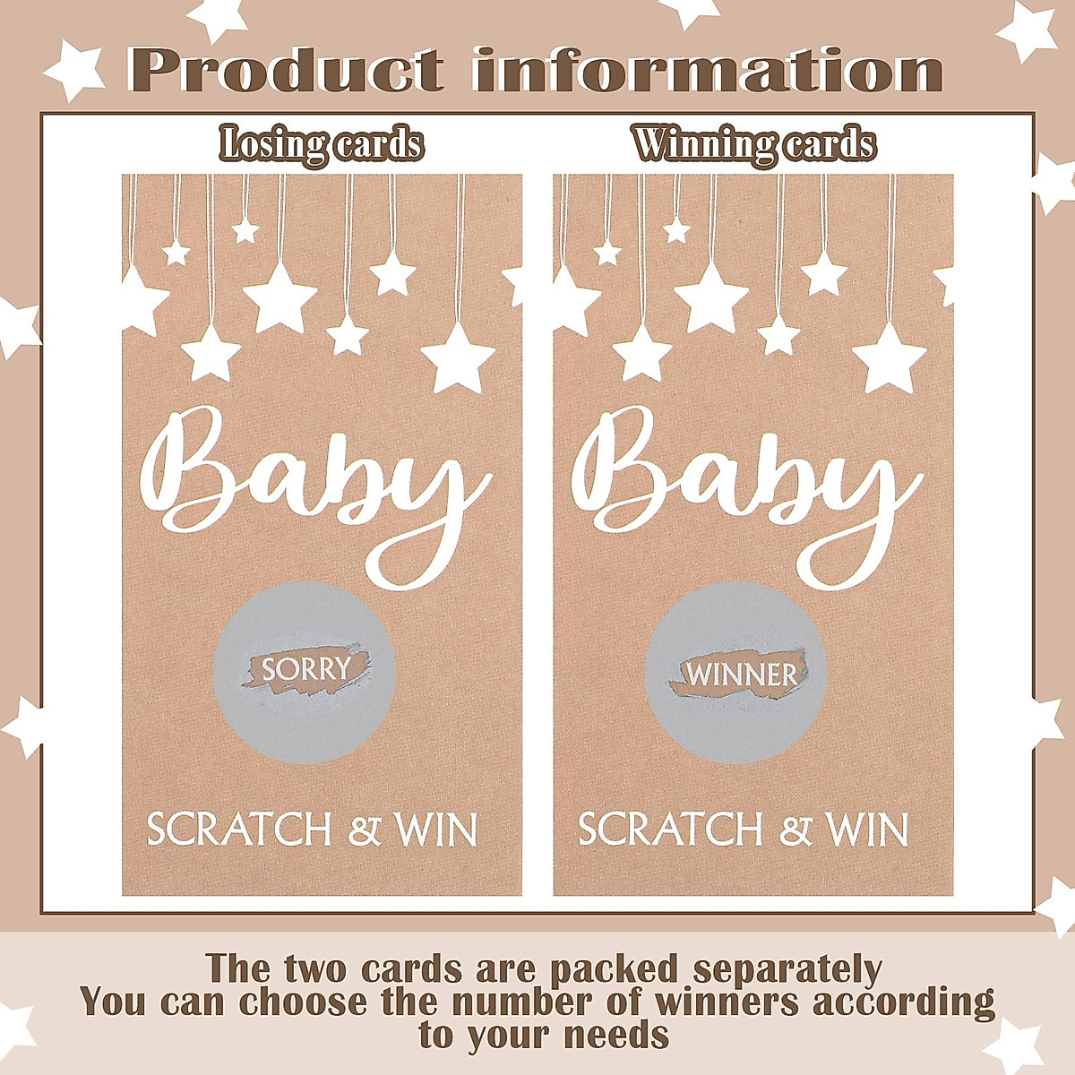 60 Pcs Baby Shower Games Rustic Baby Shower Scratch off Cards Baby Shower Raffle Ticket for Baby Shower Party Games Activity Supplies Birthday Wedding Favor