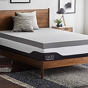 Lucid 4 Inch Bamboo Charcoal Memory Foam Mattress Topper - Queen & Premium Hypoallergenic 100% Waterproof Mattress Protector - Universal Fit, Cotton Terry Top, Queen