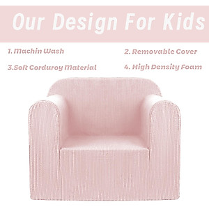 Gurxien Toddler Corduroy Couch Thick Foam Bean Bag Chair Snuggle-Soft Armchair Kids Soft Cuddly Reading Fuzzy Baby Chair Suit for 1-6 T Light Pink