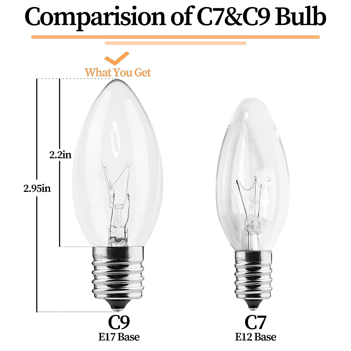 CXLHO 25 Pack C9 Bulbs Clear Replacement Bulbs Incandescent, C9 Christmas Light Bulbs for Christmas String Light, E17 Intermediate Base, 7 Watt, Clear