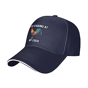 POLIFARMER Stop Staring at My Cock Hat Women Baseball Caps with Design Hat Navy Blue