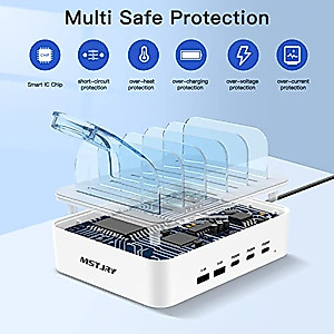 MSTJRY Fast Charging Station - USB C and USB A, 90W 5-Port PD Charger Station for Multiple Devices Apple Designed for iPad, iPhone 14 13 12 Series Galaxy Note 20 S21 S22 Tablet, Holder for Apple Watch