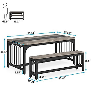 Tribesigns 55 Inch Dining Table Set for 4-6, 3-Piece Kitchen Table with 2 Benches, Space-Saving Dining Room Table Set for Home Kitchen, Restaurant, Grey