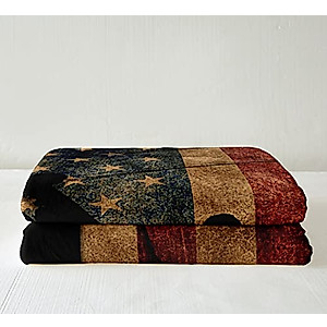 Lineman Blanket Vintage American Flag Sherpa Blanket Retro Usa Flag Print Throw Blanket Red and Blue Grunge Stripes Fleece Blanket Electrician Lineman Silhouette Fuzzy Blanket Father's Day 60”x80”