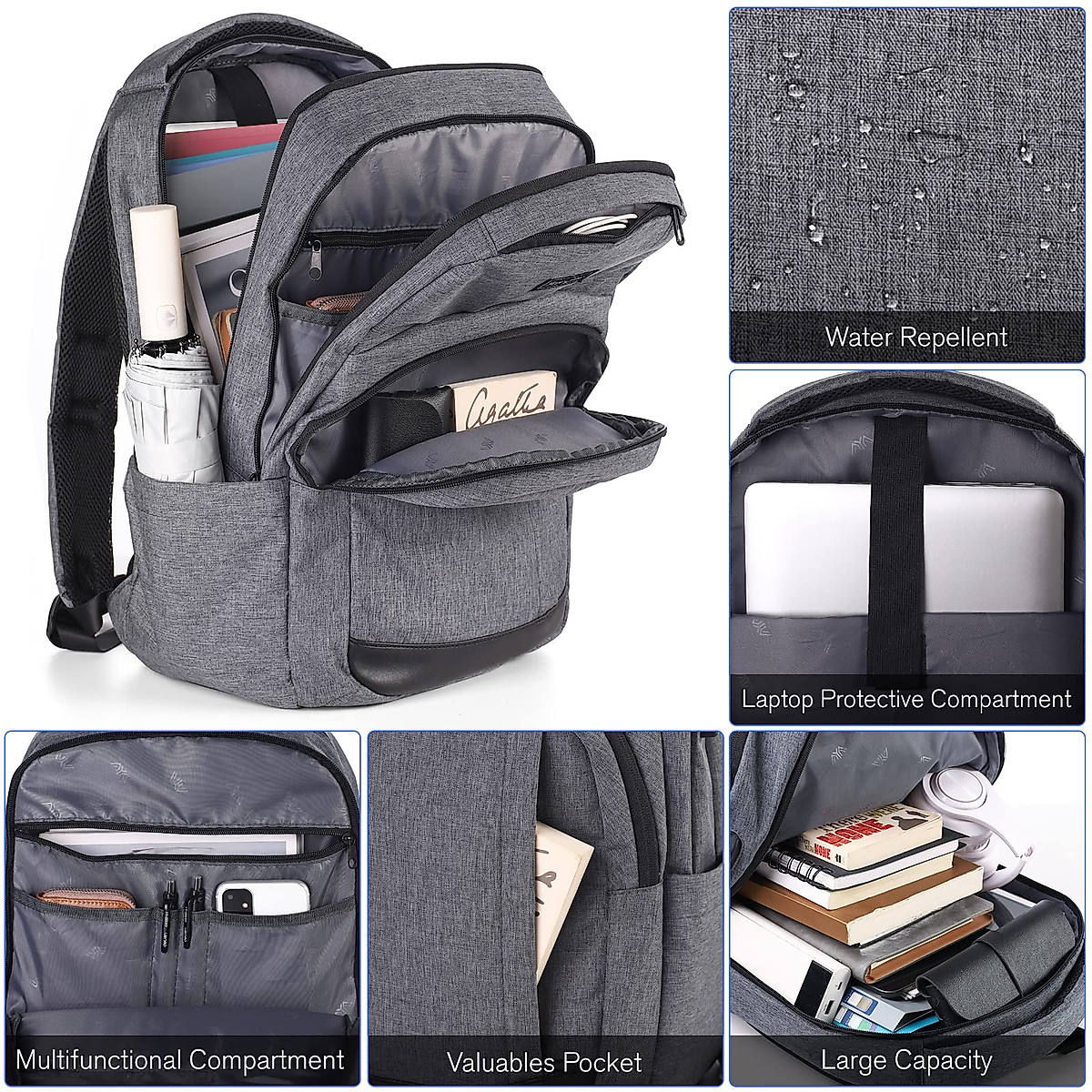 Bookbag School Backpack, Travel Backpack Anti Theft Laptop Backpack with USB Charging Port Water Resistant College Fits 15.6 Inch Notebook Over 3 Years Old