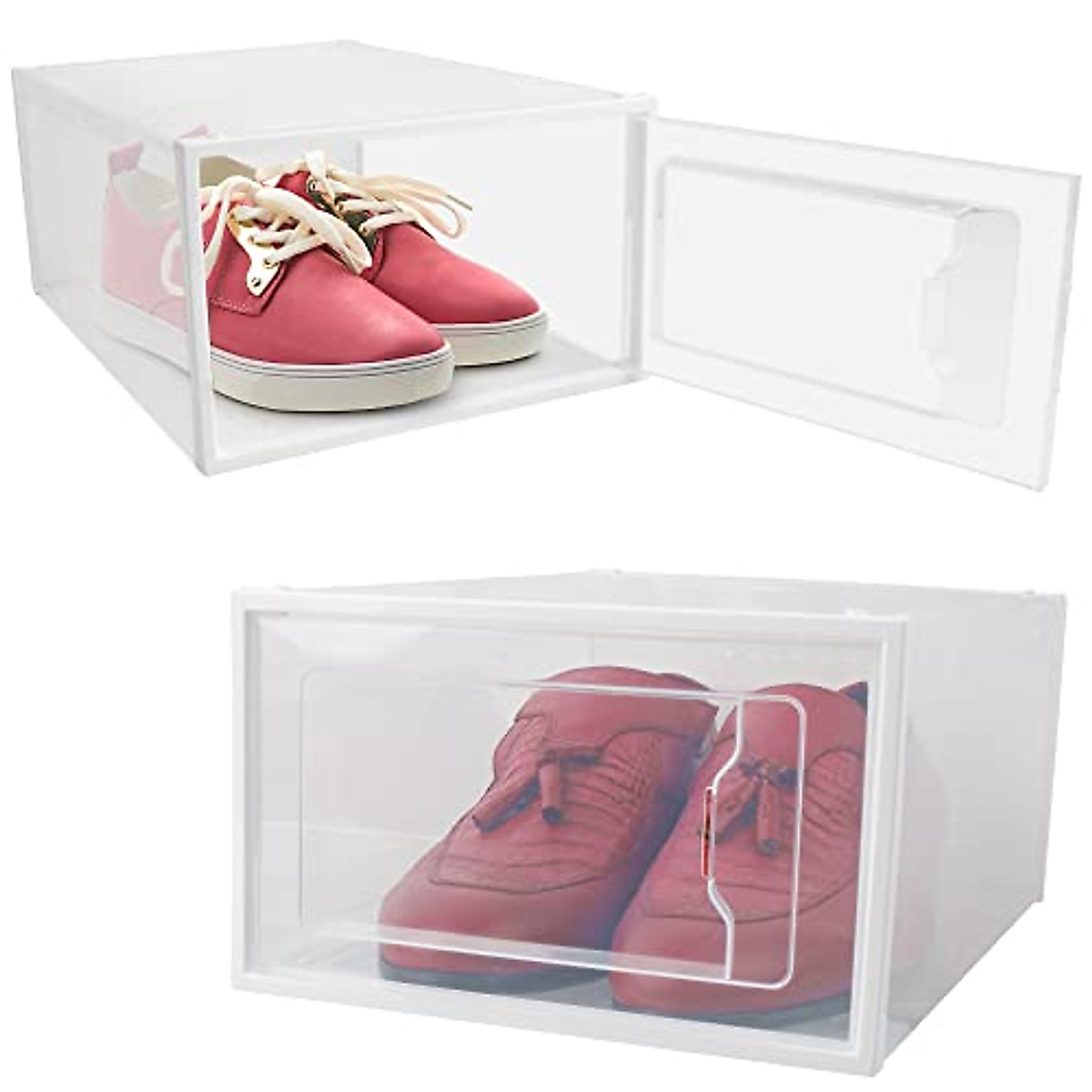 APQ 12 Pack Shoe Organizer Boxes 13.9" x 15.3" x 6.9", Ventilated Clear Shoe Box Organizer, Durable Plastic Shoes Organizer, Roomy and Stackable Shoe Boxes Set of 12, Easy to Open Shoe Storage Box