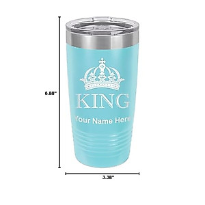 LaserGram 20oz Vacuum Insulated Tumbler Mug, King Crown, Personalized Engraving Included (Light Blue)