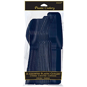 Assorted Navy Blue Plastic Cutlery (Pack of 24) - Elegant, Durable & Disposable Party Supplies for Every Occasion