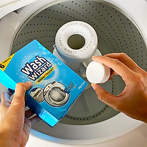 WASH WIZARD - Washing Machine Cleaner - White 6 Tablets, Cleans Front Load and Top Load Washers Including HE, Safe For all Washer Components and Septic Tanks