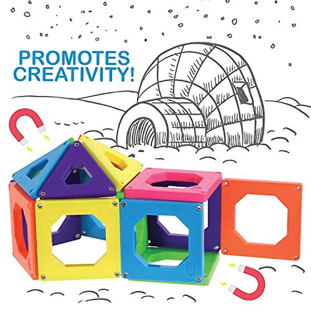 Discovery Kids 50-Piece Magnetic Building Tiles Construction Set in 6 Colors with Storage Bag, Educational Learning Toy Safe For kids 4 5 6 7 8 9 10