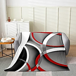 Gray Black Red Swirls Flannel Blanket Retro Circle Stripes Fleece Throw Blanket Lightweight Soft Cozy Luxury Modern Abstract Fuzzy Blanket Color Art Bed Blanket for Sofa Bedroom(Baby 30"x40")