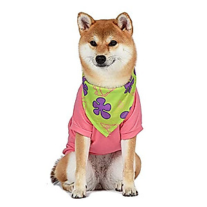 SpongeBob SquarePants for Pets Patrick Pink Shirt for Dogs & Green Bandana Combo- Size Small | Soft and Comfortable Spongebob Clothes for Dogs- Lightweight T Shirt & Dog Bandana