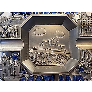 Edinburgh Scotland Metal Ashtray - Castle / Scottish Piper / Highland Cattle / Words in Blue Letters / Souvenir