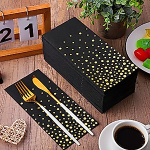 durony 120 Pack Gold Foil Guest Napkins Polka Dot Disposable Hand Towels Linen-Feel Guest Napkins 12 x 17 Inch Cocktail Dinner Paper Napkins Decorative Bathroom Napkins for Parties, Wedding