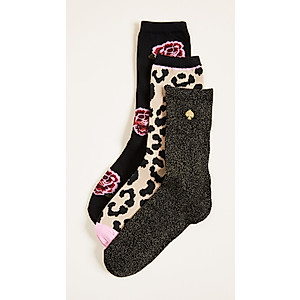 Kate Spade New York 3-Pack Boxed Rose Leopard Crew Socks Black One Size