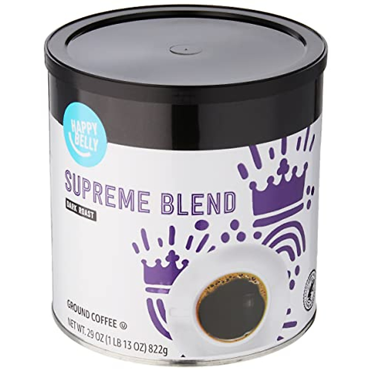 Amazon Brand - Happy Belly Supreme Blend Canister Coffee, Dark Roast, 29 Ounce